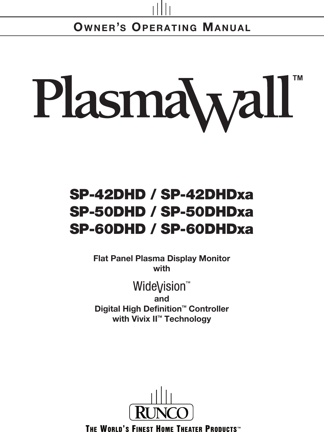 Runco Plasmawall Sp 42Dhd 42Dhdxa Users Manual 42DHD_manual