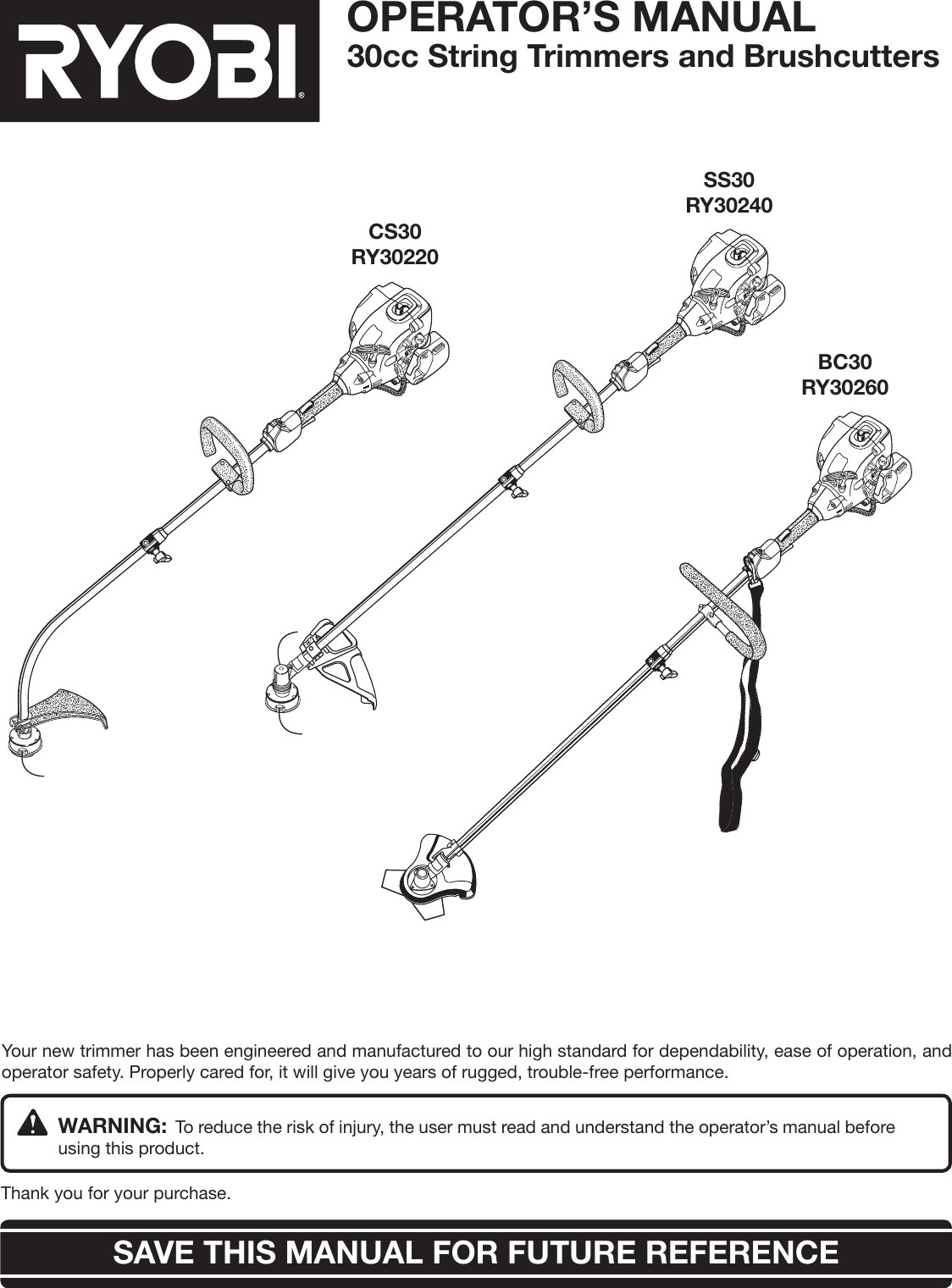 Ryobi Bc30 Ry30260 Users Manual RY30220_40_60_000_eng
