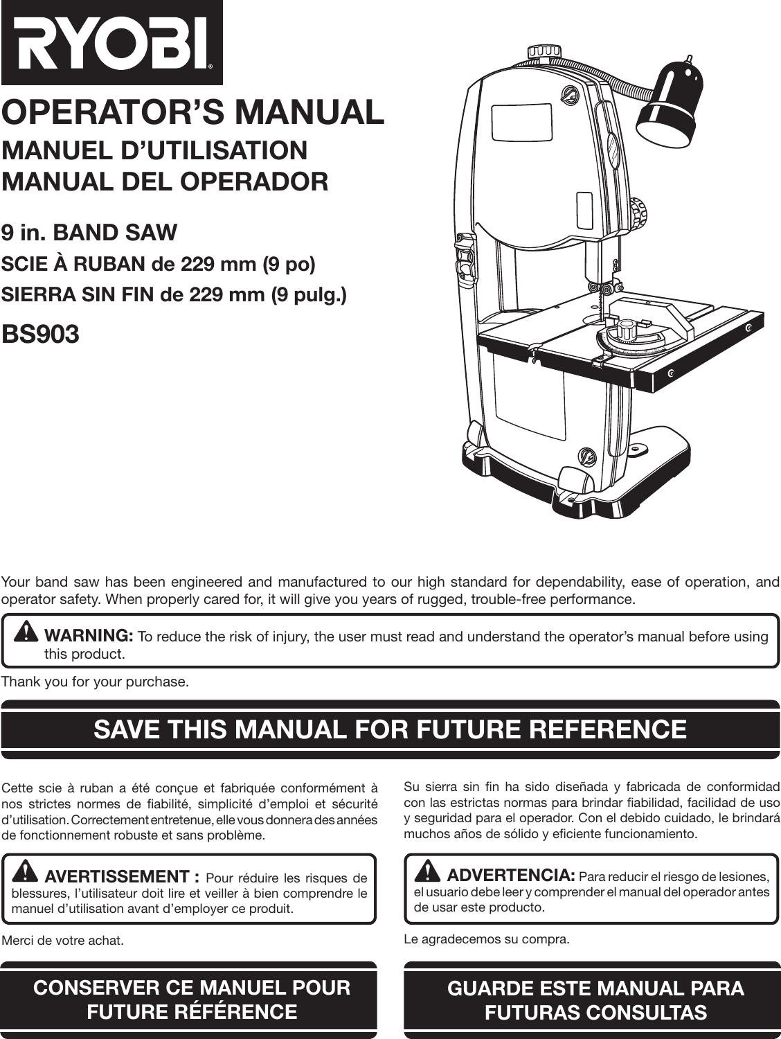 Ryobi Bs903 Owner S Manual