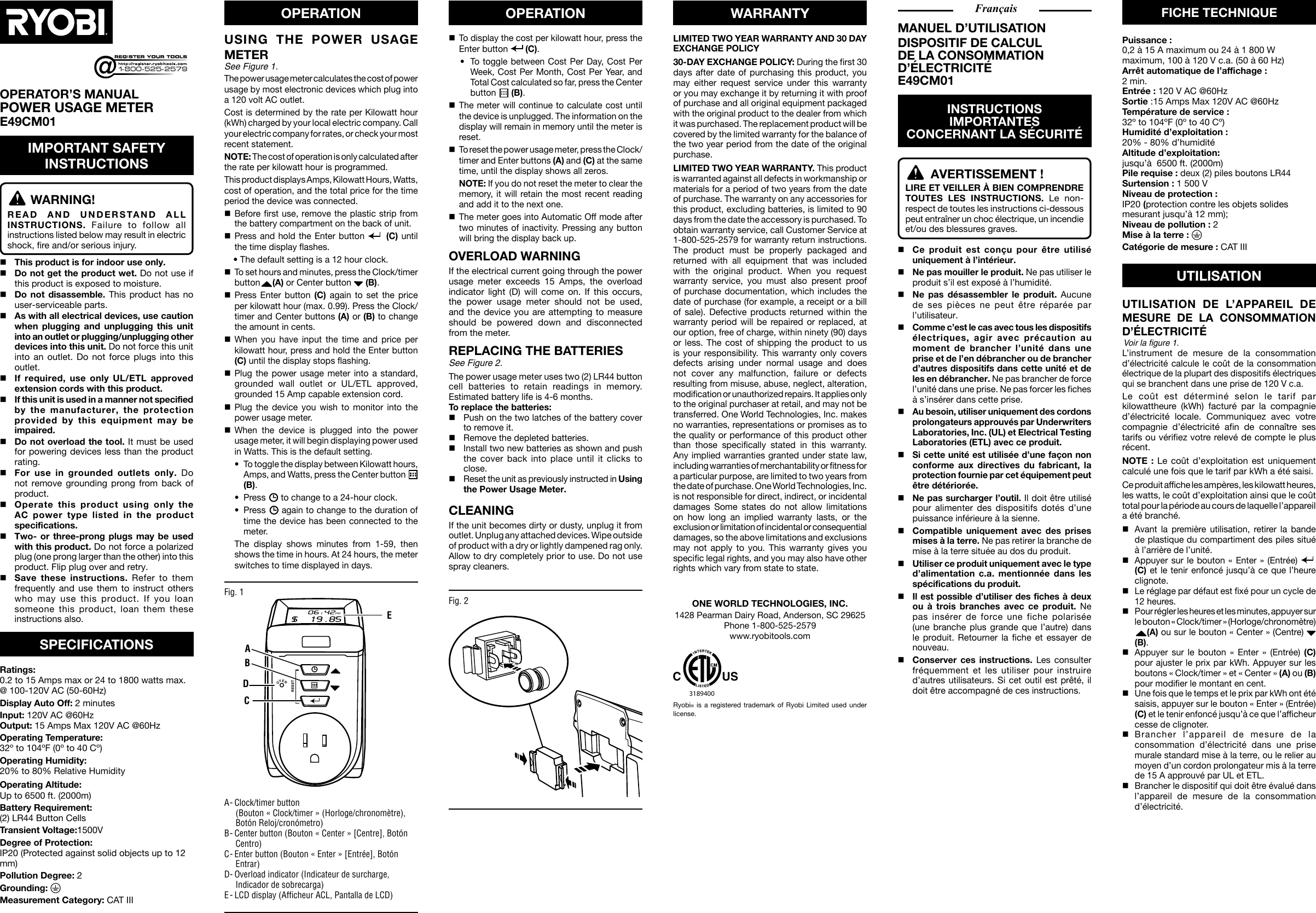 Ryobi E49Cm01 Owner S Manual