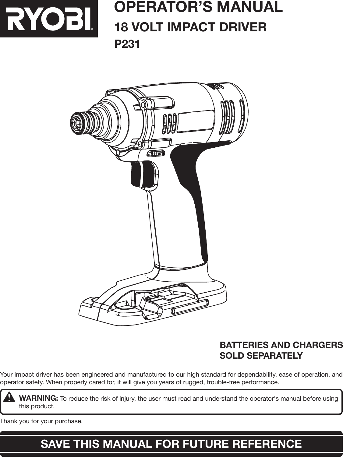 Ryobi P231 Owner S Manual P231_838_eng