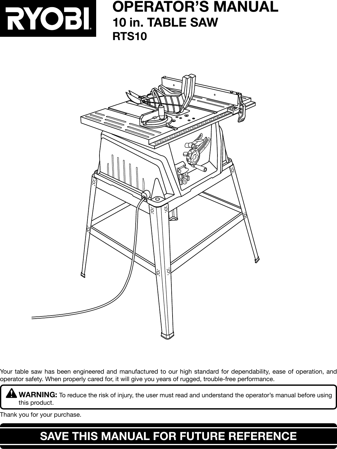 Ryobi Rts10 Owner S Manual