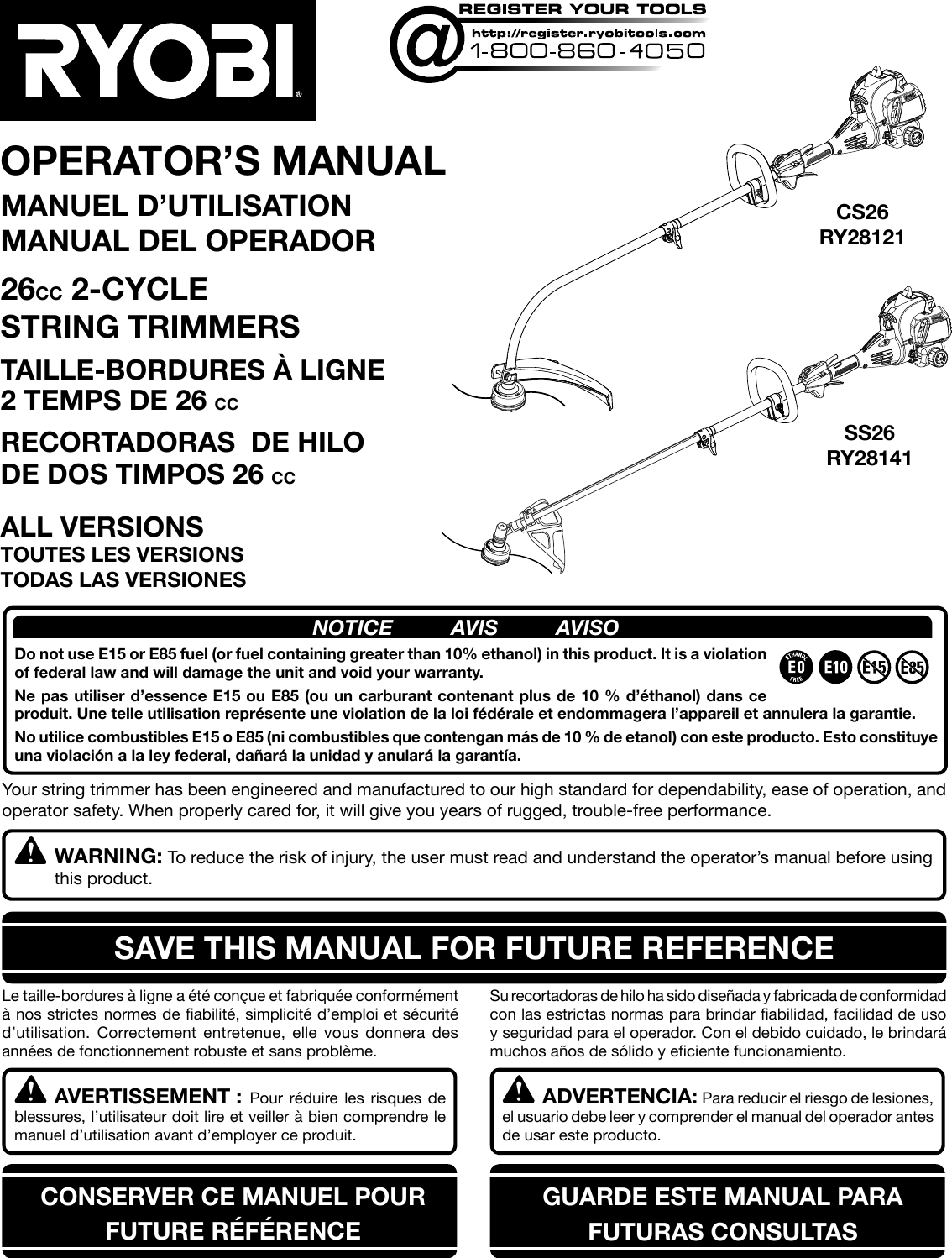 Ryobi Ry28121 Ry28141 Owner S Manual