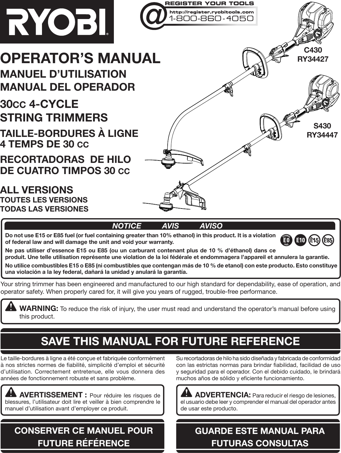 Ryobi Ry34427 Ry34447 Owner S Manual