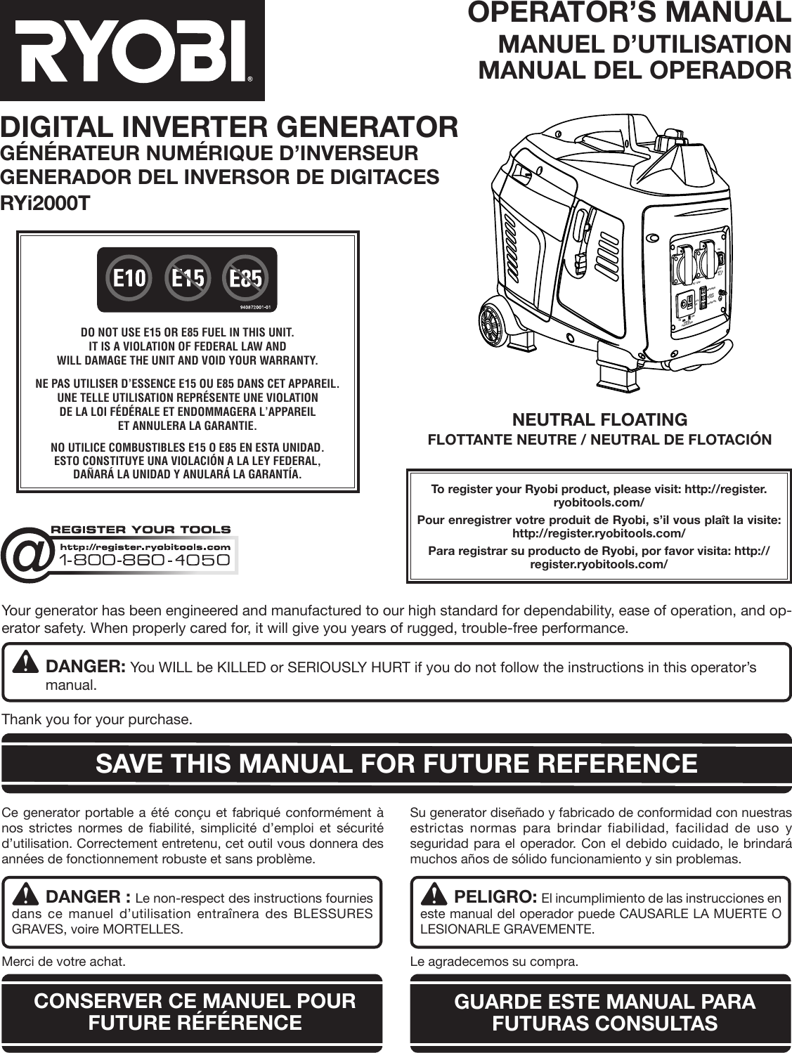 Ryobi Ryi2000T Owner S Manual