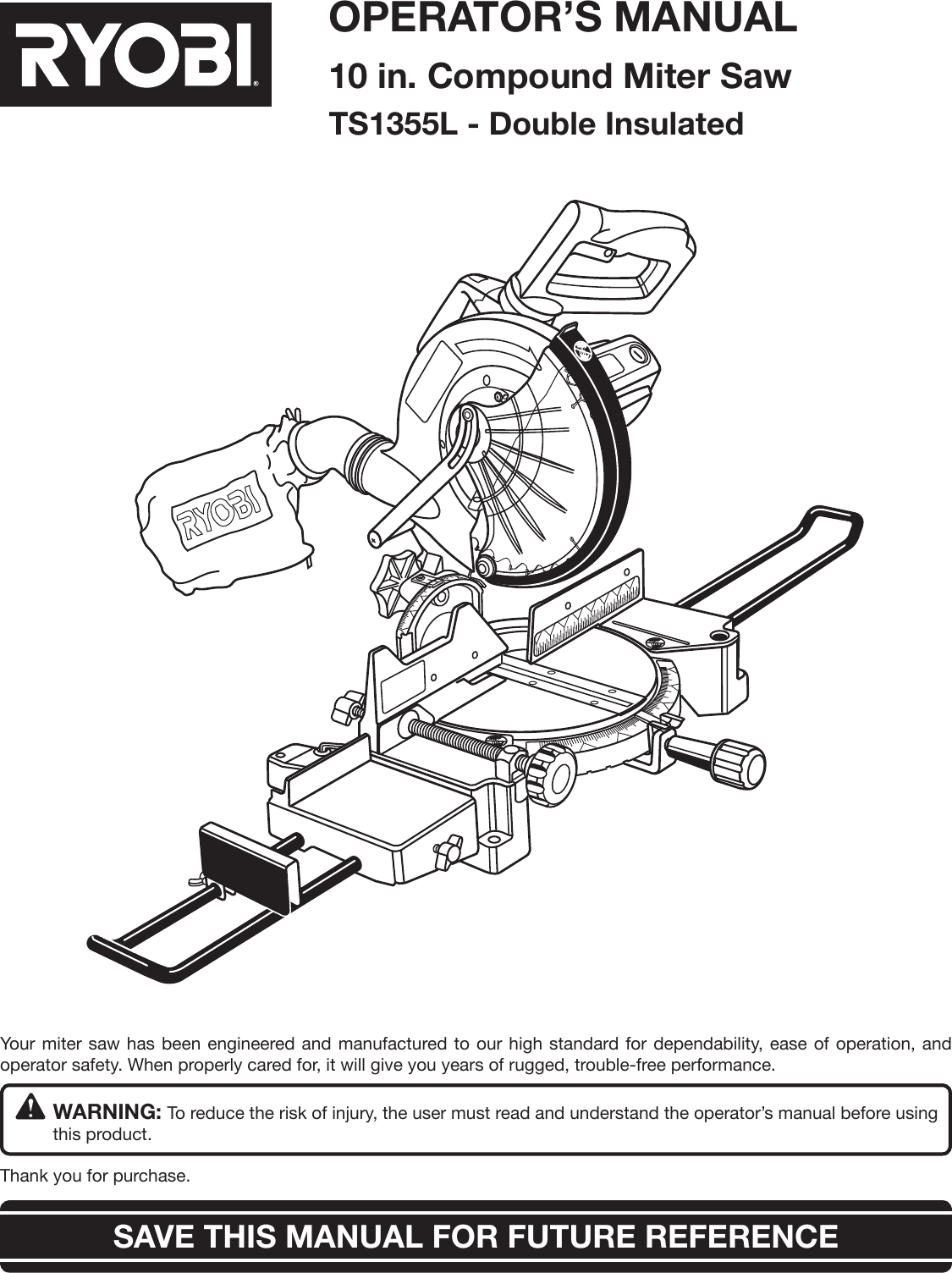 Ryobi Ts1355L Owner S Manual