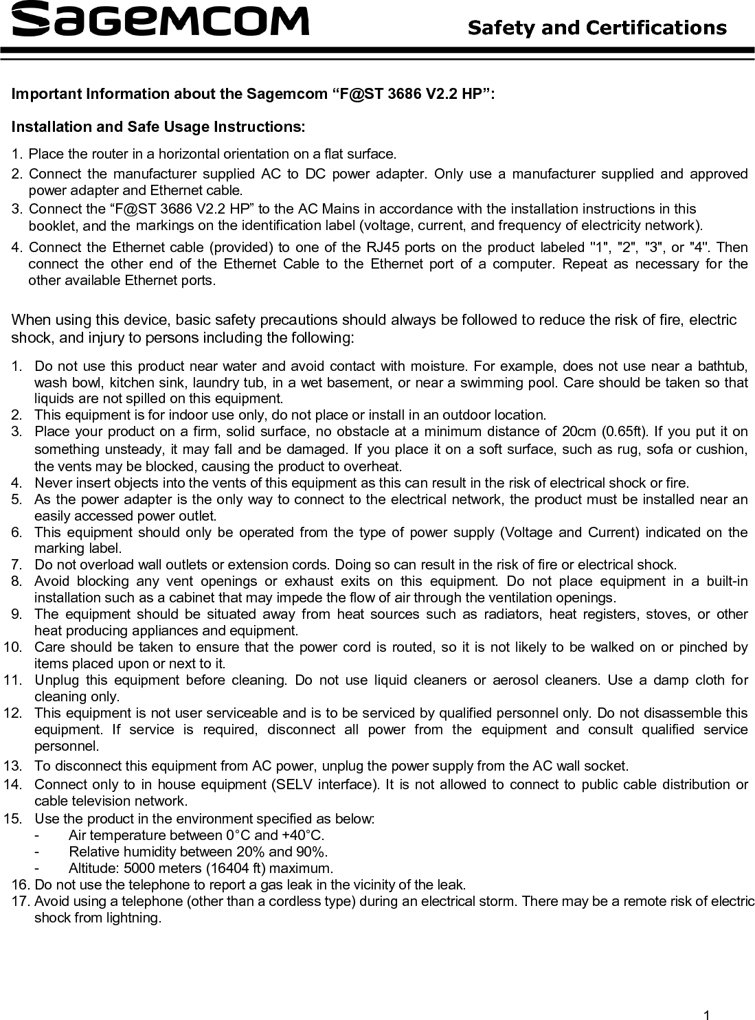 SAGEMCOM BROANDS FAST3686V2H Euro-DOCSIS3.0 User Manual Users manual