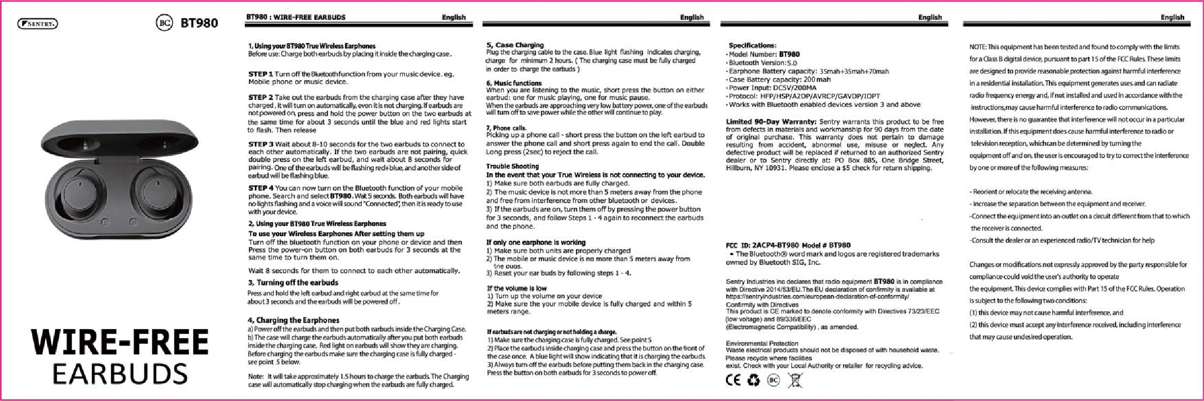 SENTRY BT980 Bluetooth Earbud User Manual BT979 200