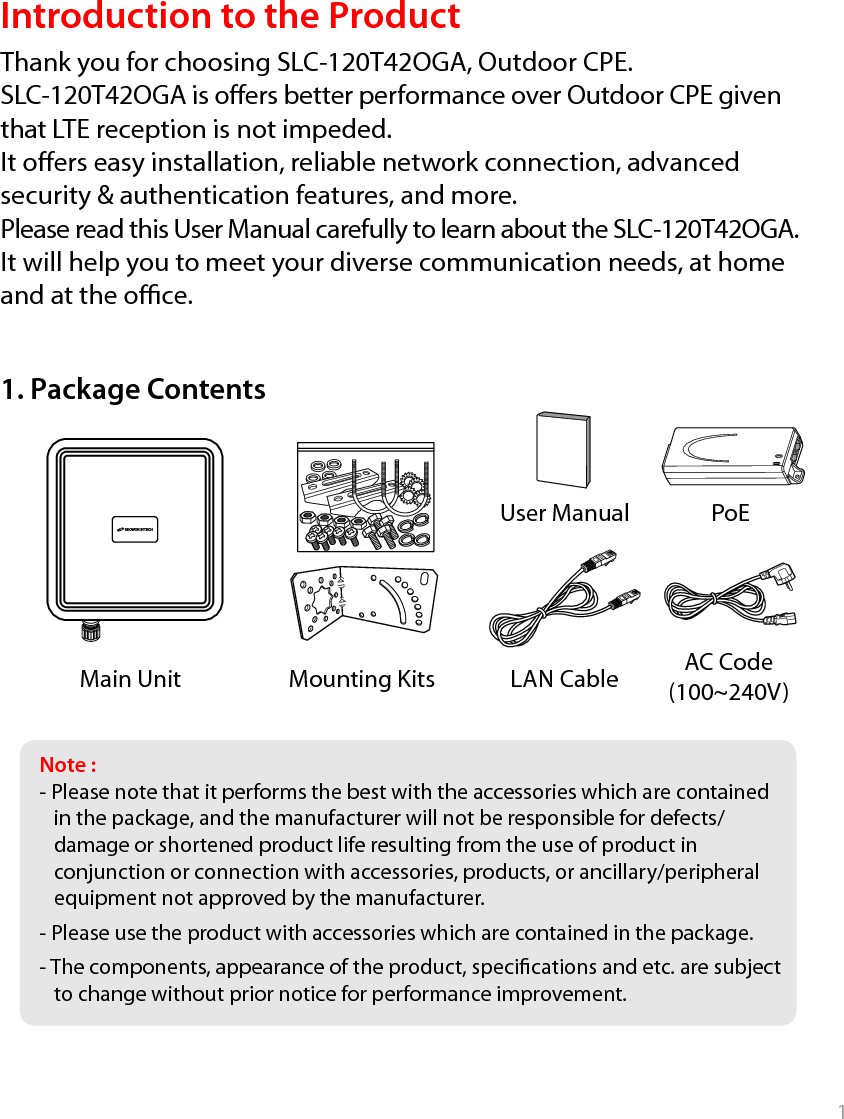 SEOWON INTECH SLC-120T42O LTE NETWORK OUTDOOR CPE User Manual
