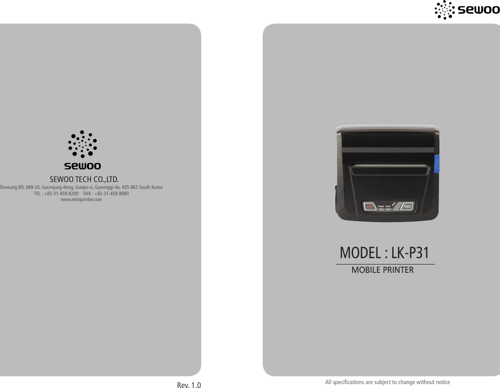 SEWOO TECH LK-P31 Mobile Printer User Manual manual
