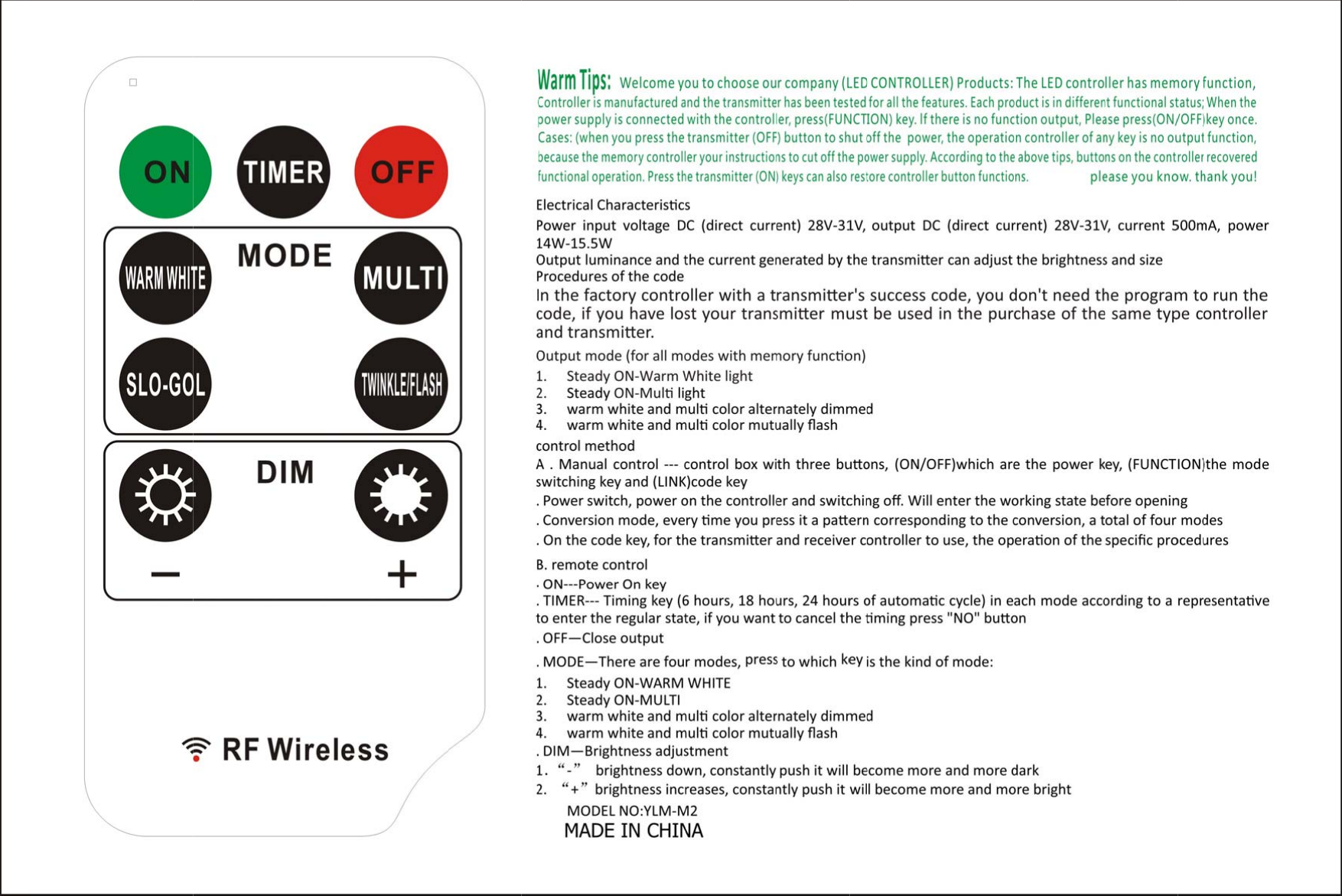 SILVER BEAUTY ELECTRONIC AND LIGHTING YLM-M2 LED CONTROLLER User Manual ...