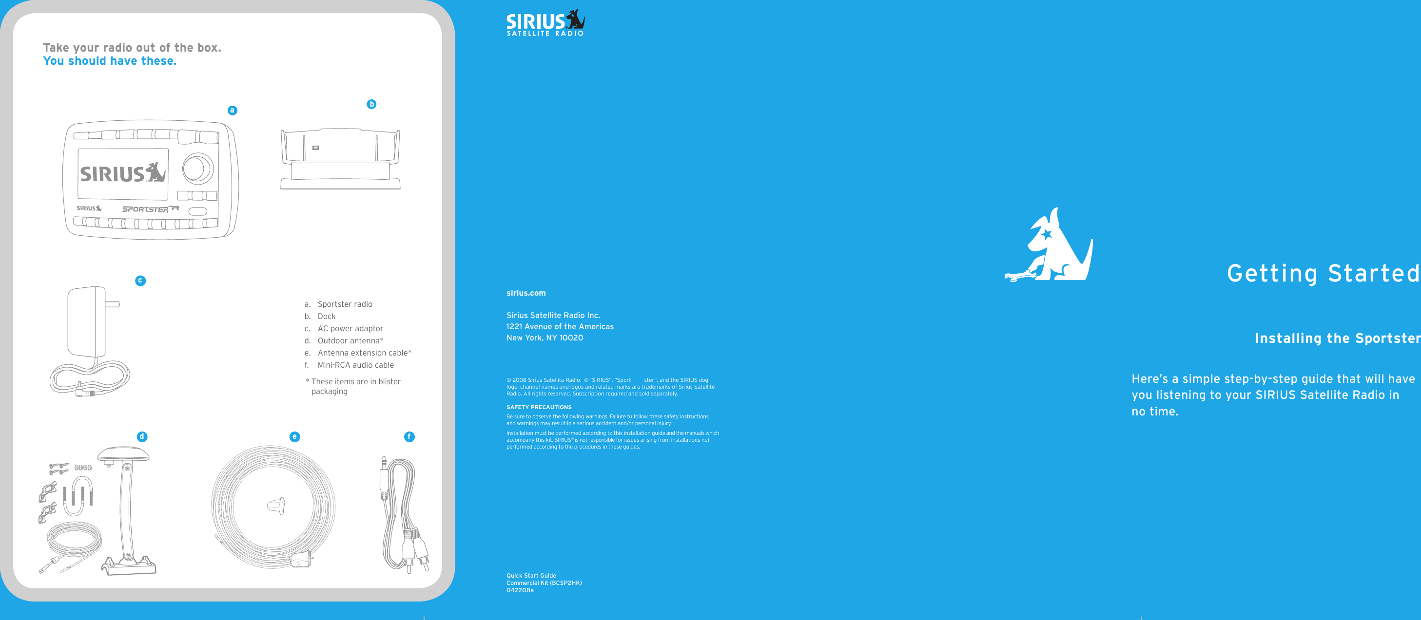 SIRIUS Bcsp2Hk Quickstart Commercial Kit User Manual Quick Start