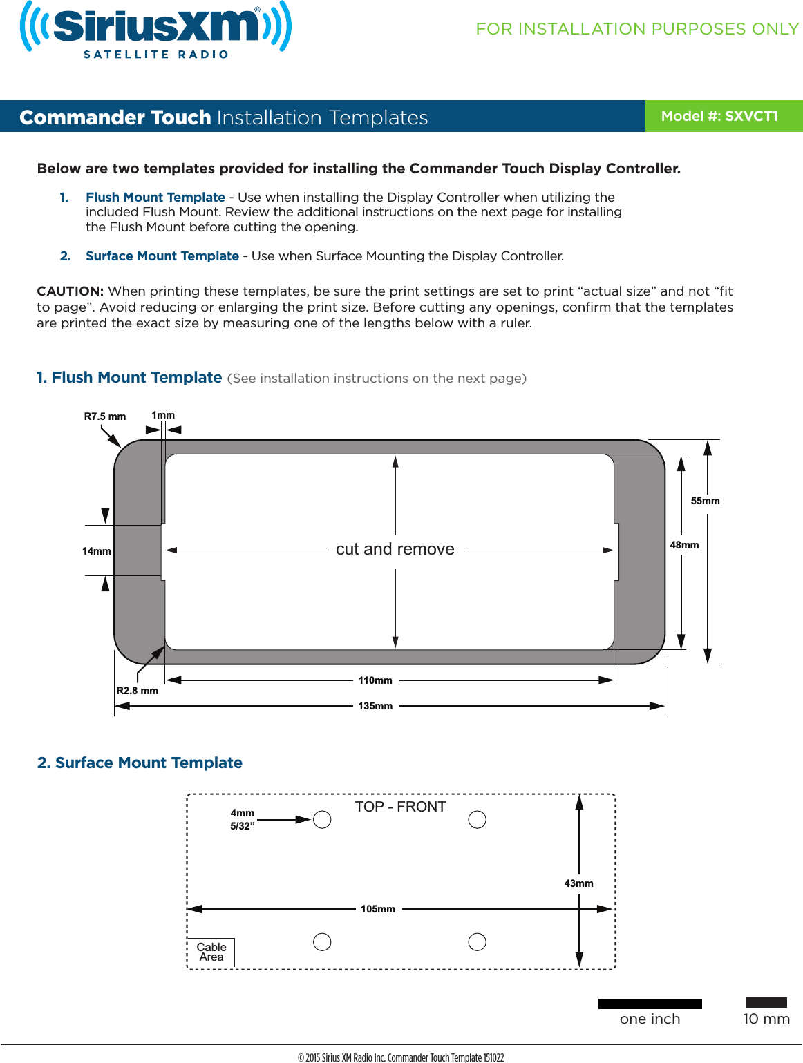 SIRIUS Sxvct1 Installation Wcrop Commander Guide One Sheet User Manual