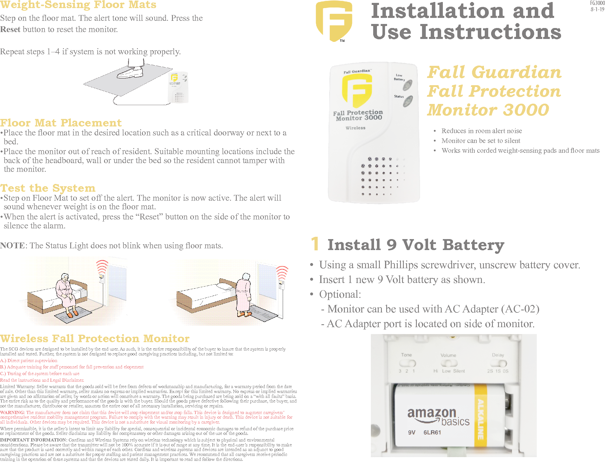 SMART CAREGIVER FG3000 Fall Guardian Fall Protection User Manual