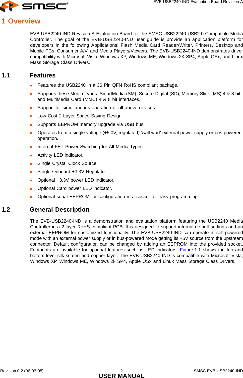 SMSC EVB USB2240 IND Evaluation Board Revision A User Manuary Manual To ...