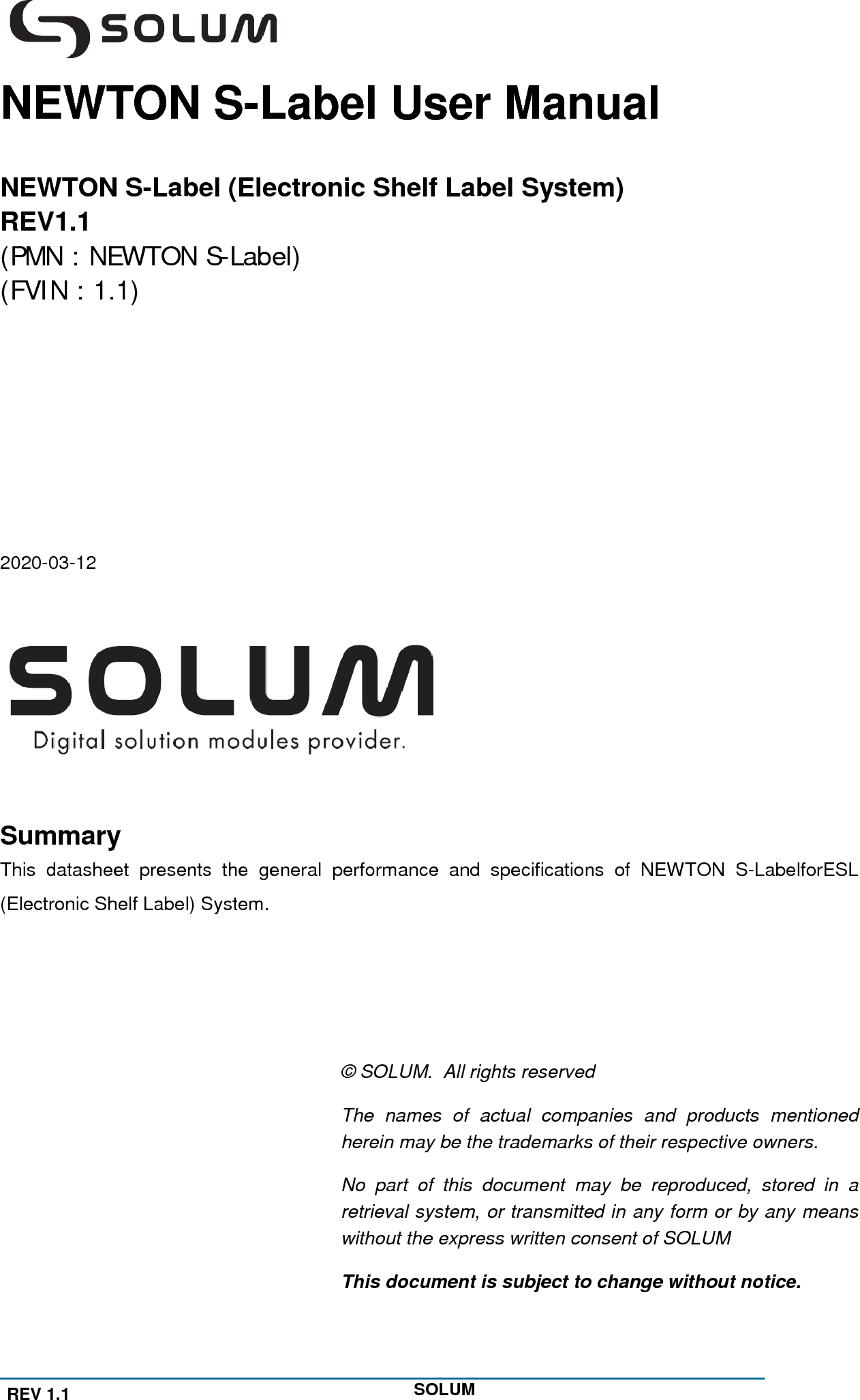 SOLUM EL022H3WRA NEWTON S-Label User Manual S TAG Datasheet ST GM42001