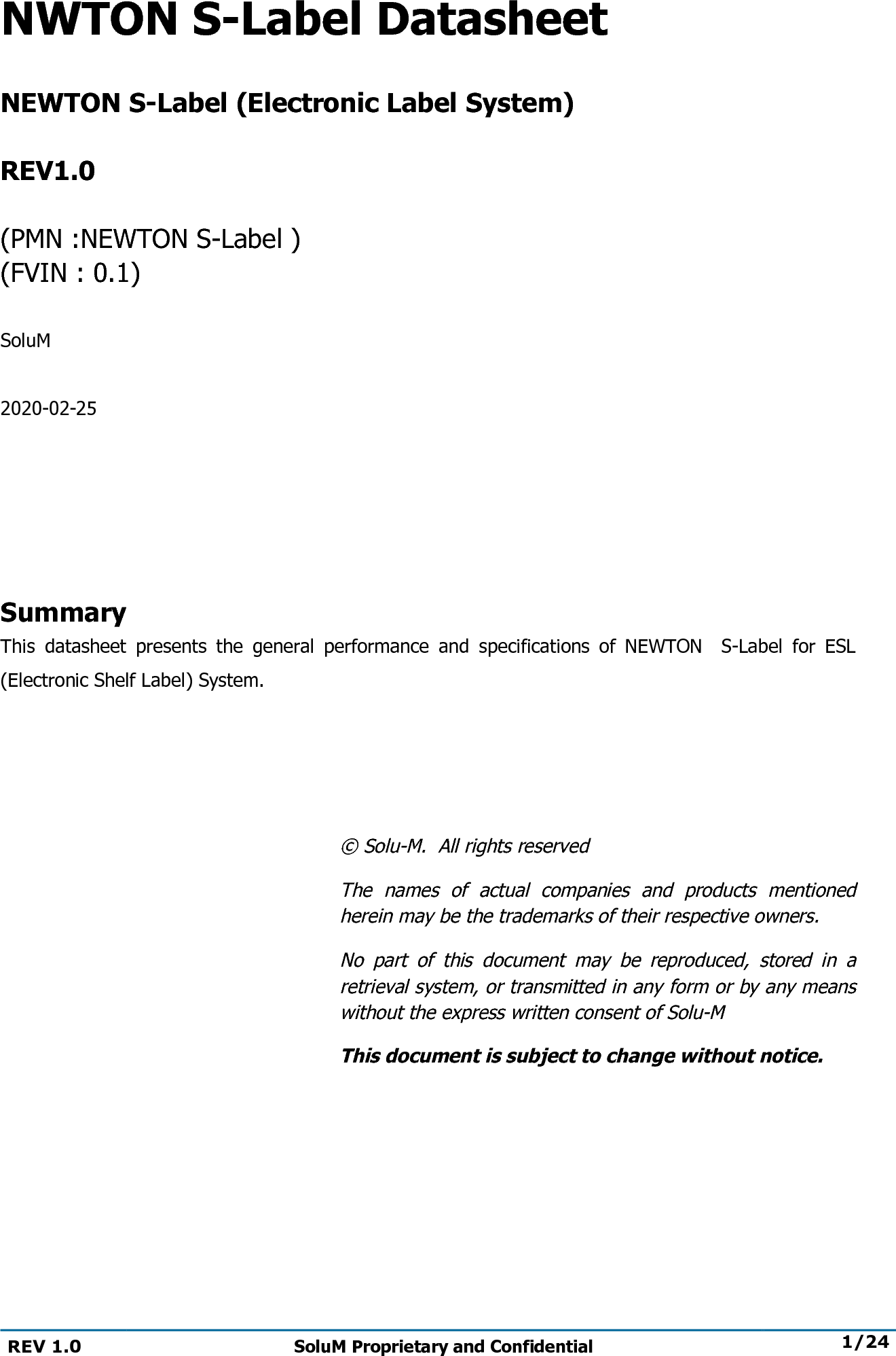SOLUM EL060H3WRA NEWTON S-Label User Manual