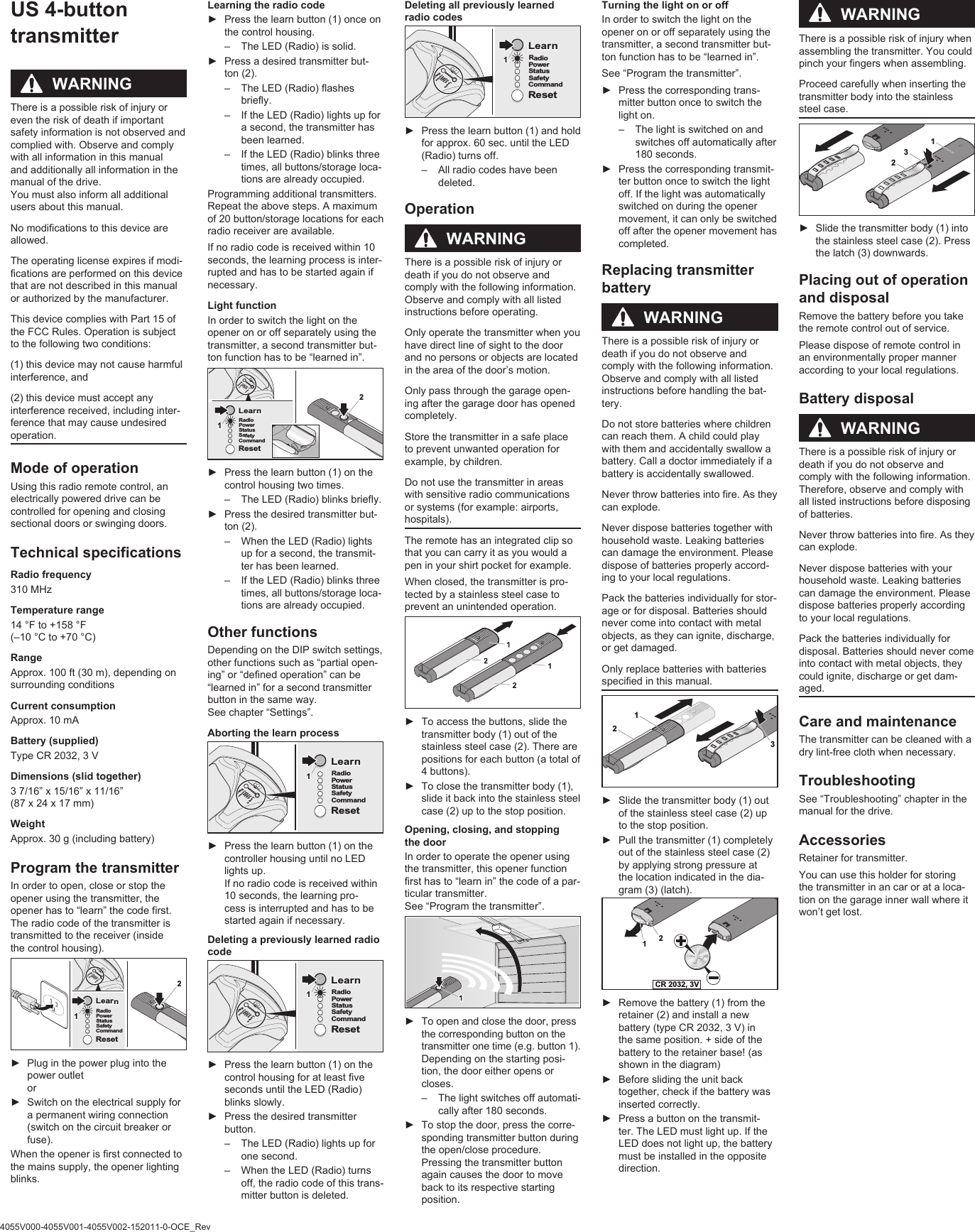 SOMMER Antriebs und Funktechnik 101 Remote Control Transmitter User ...