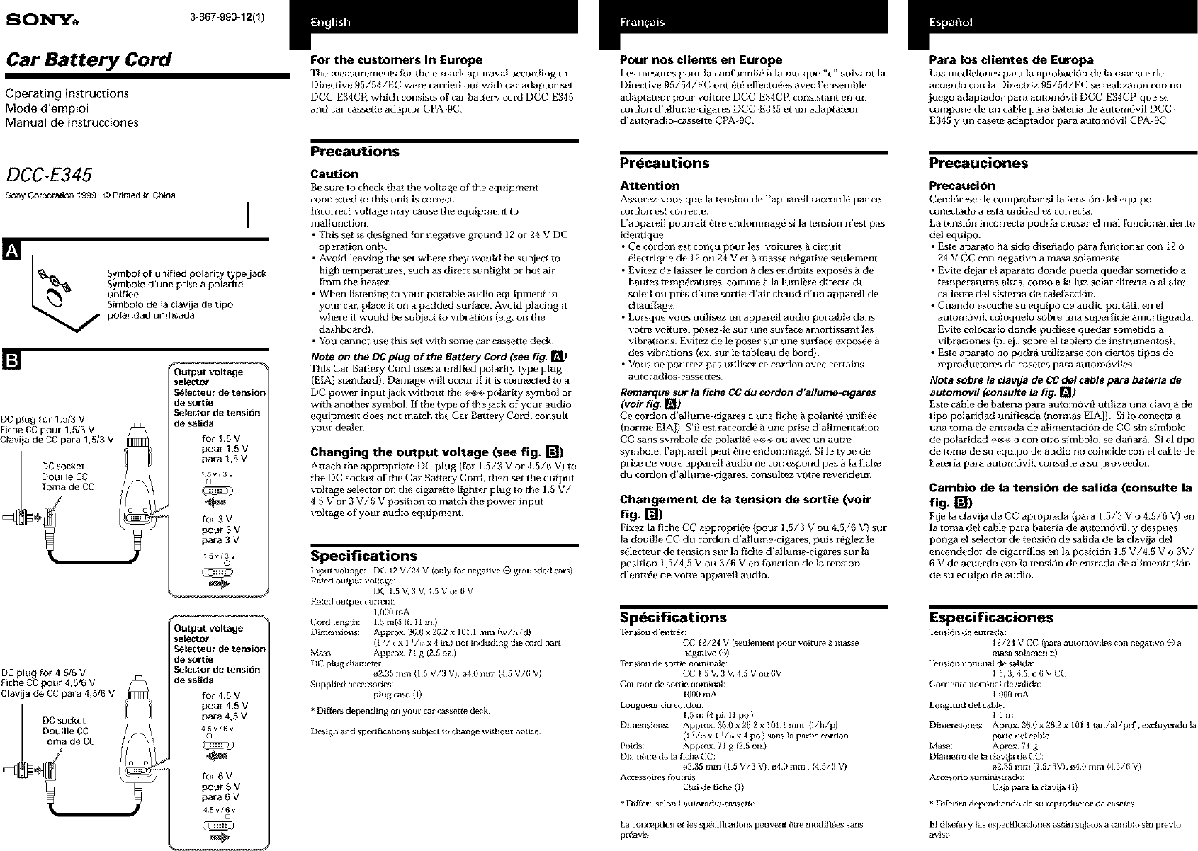 SONY Audio/Video Accessories And Antenna Manual L0307270