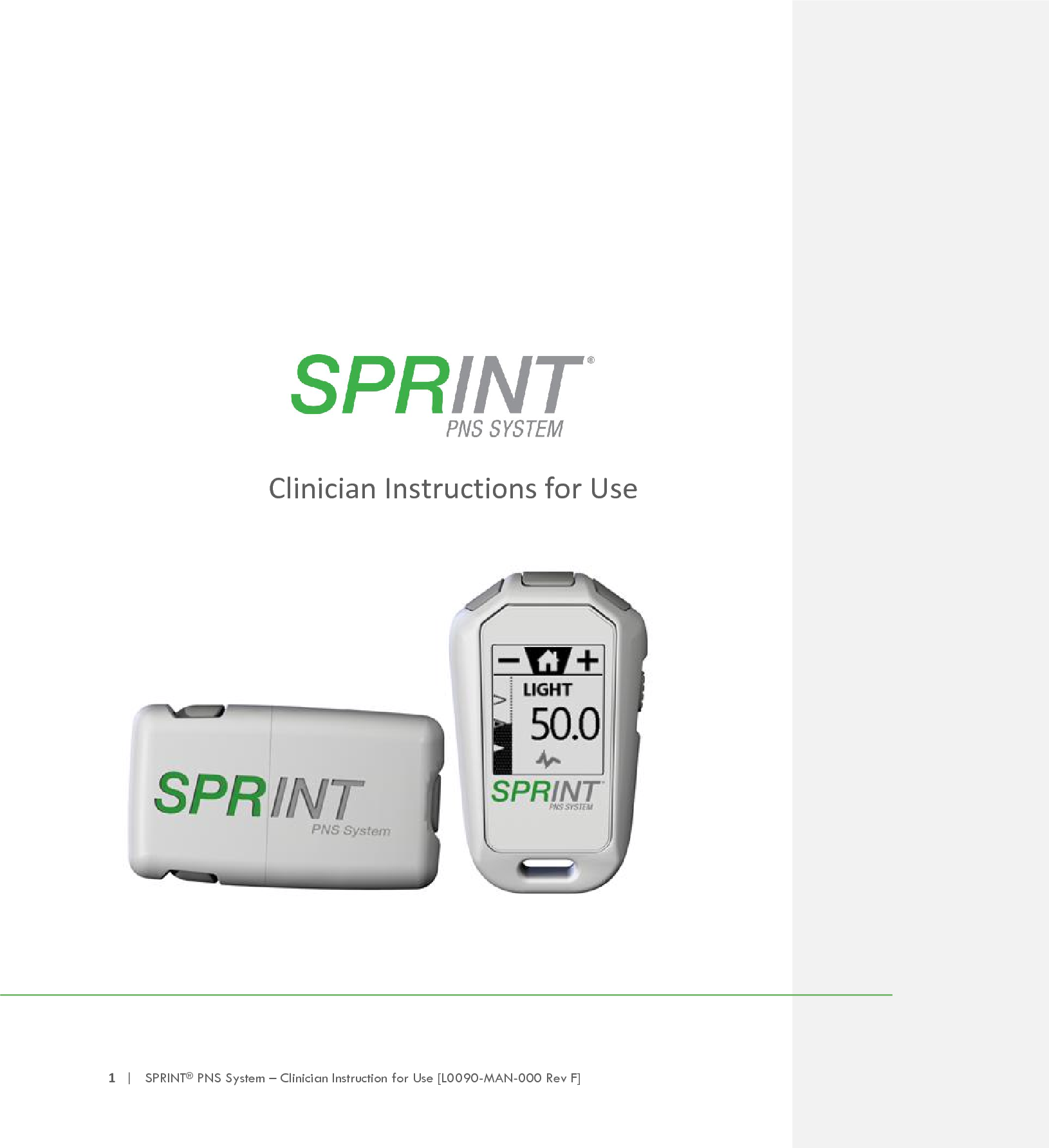 SPR Therapeutics 9610 Sprint Pulse Generator User Manual Patient