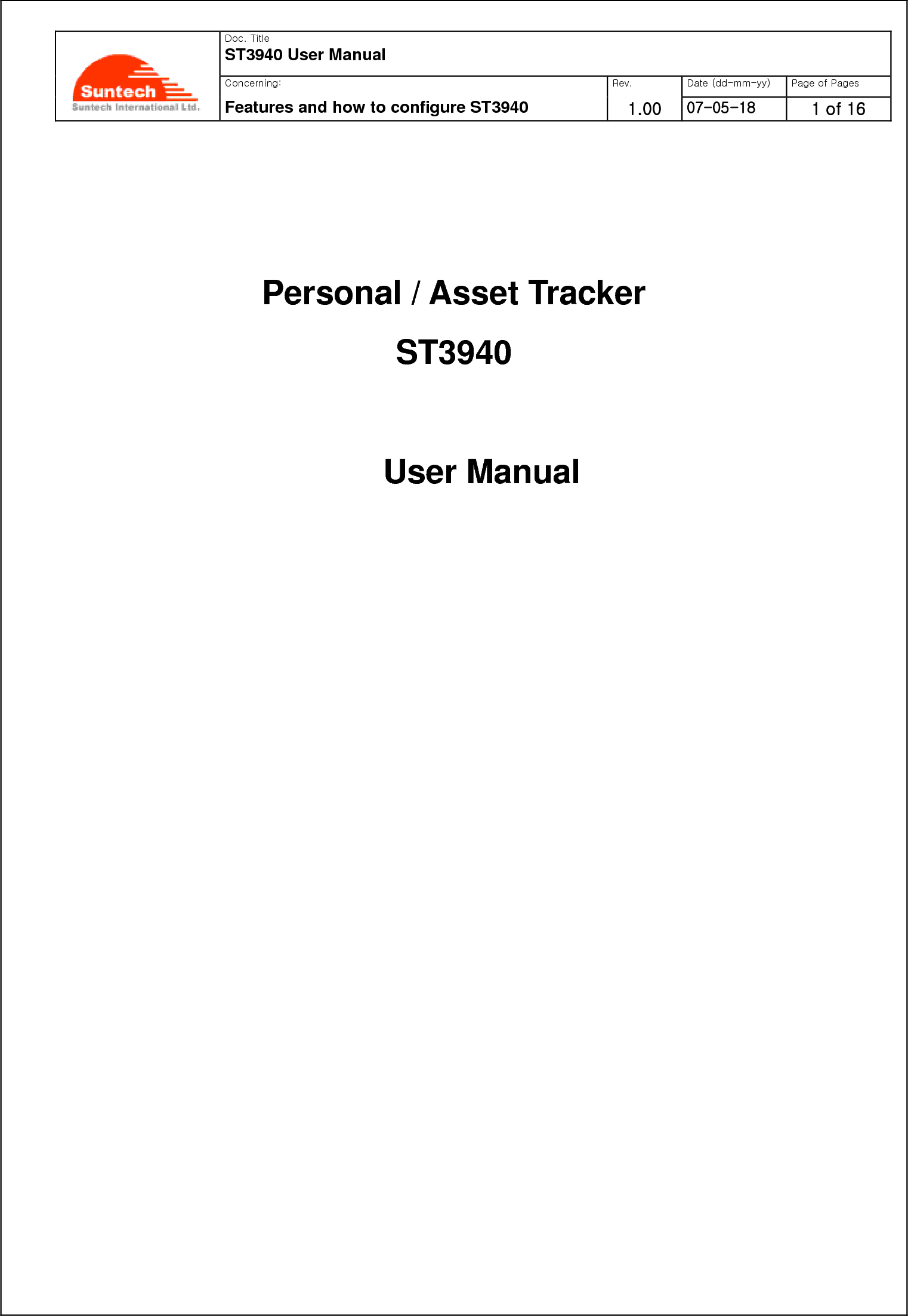 ST SUNLAB ST3940 Personal & Asset Tracker User Manual Personal Tracker ...