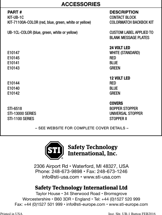 STI UB 1 Universal Button Installation UB1Install