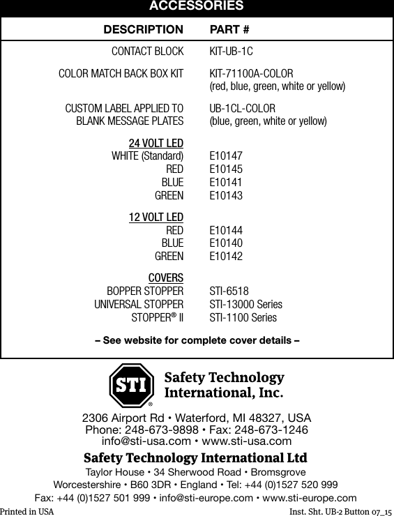 STI UB 2 Universal Button Installation UB2Install