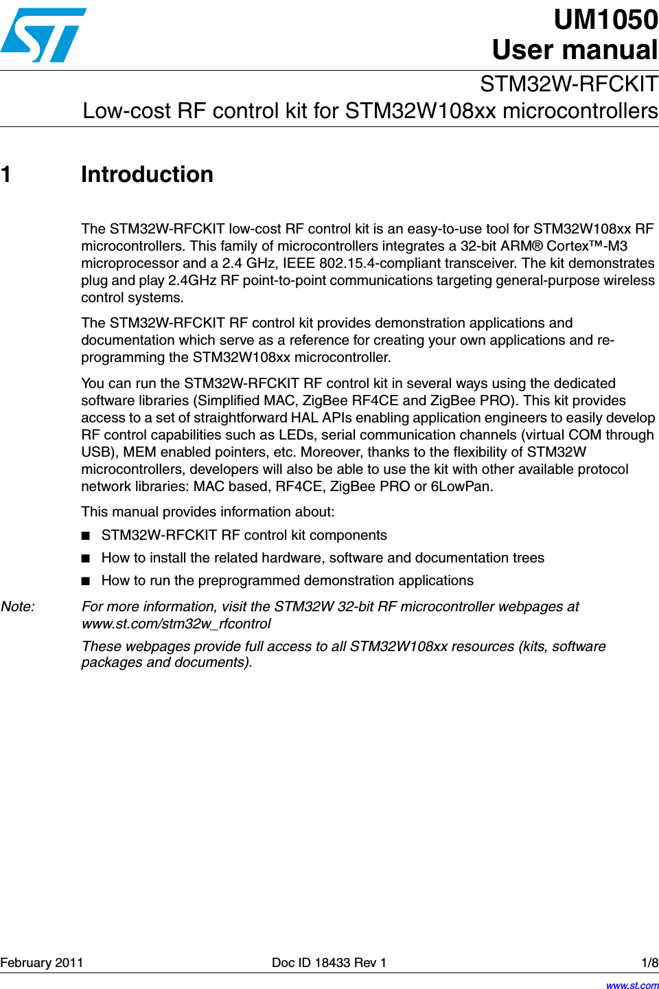 Stmicroelectronics Stm32wlcdl Rf Control Kit User Manual
