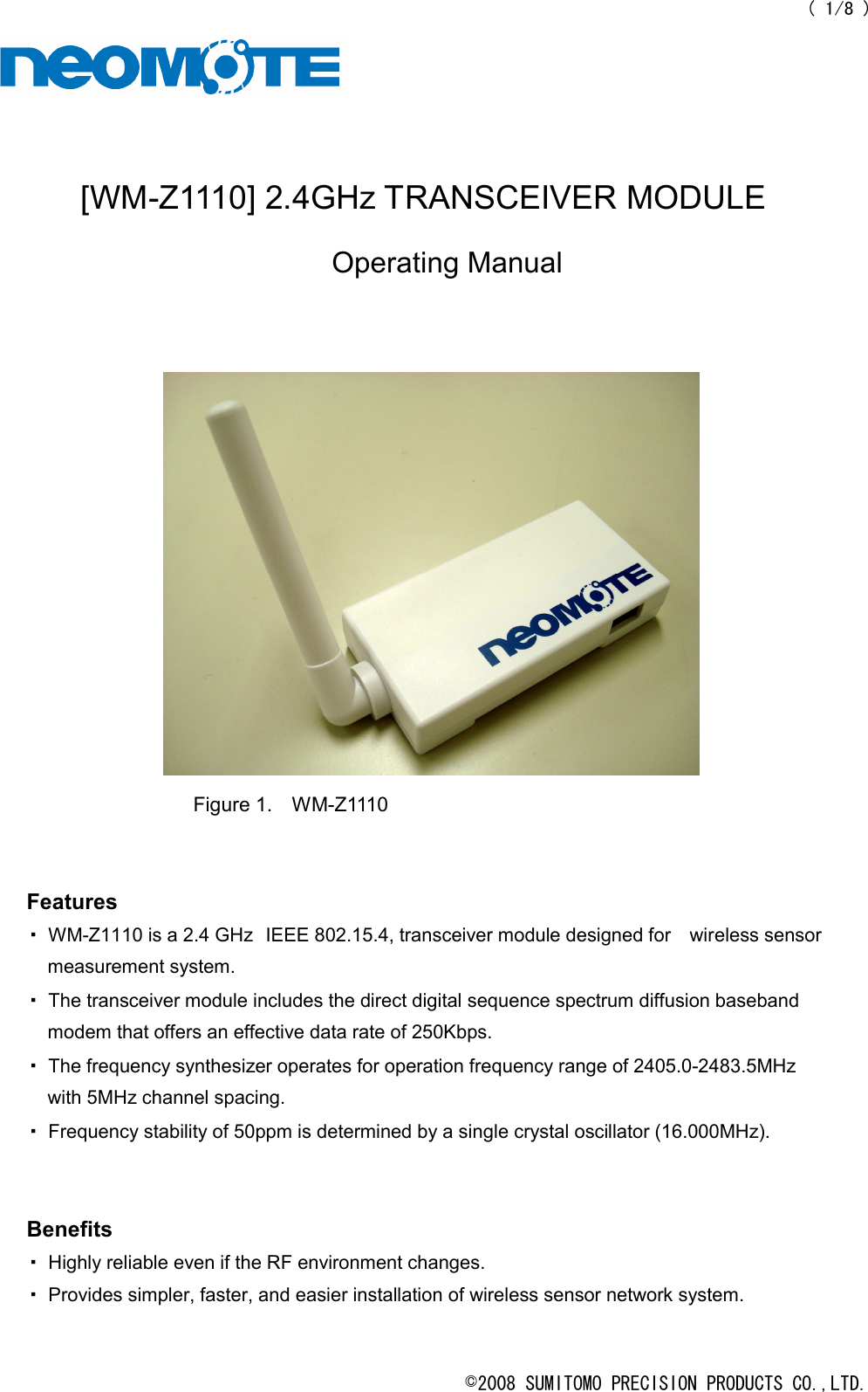 SUMITOMO PRECISION Z1110 neoMote Digital Transmission System User Manual