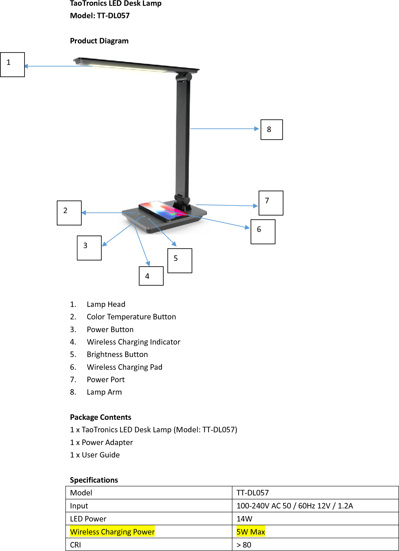 SUNVALLEYTEK TT-DL057 LED DESK LAMP User Manual user manual
