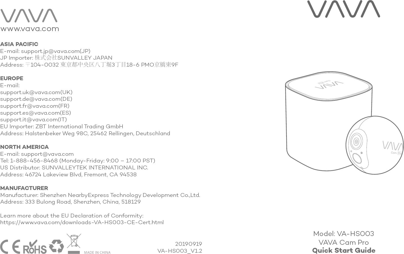 SUNVALLEYTEK VA-HS003B Base station for Cam Pro User Manual VA HS003 ...
