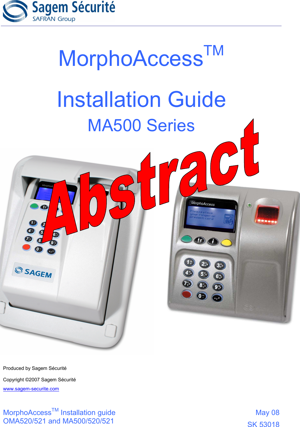Sagem Securite GroupeFRAN MA521 Biometric Access Control Terminal User ...