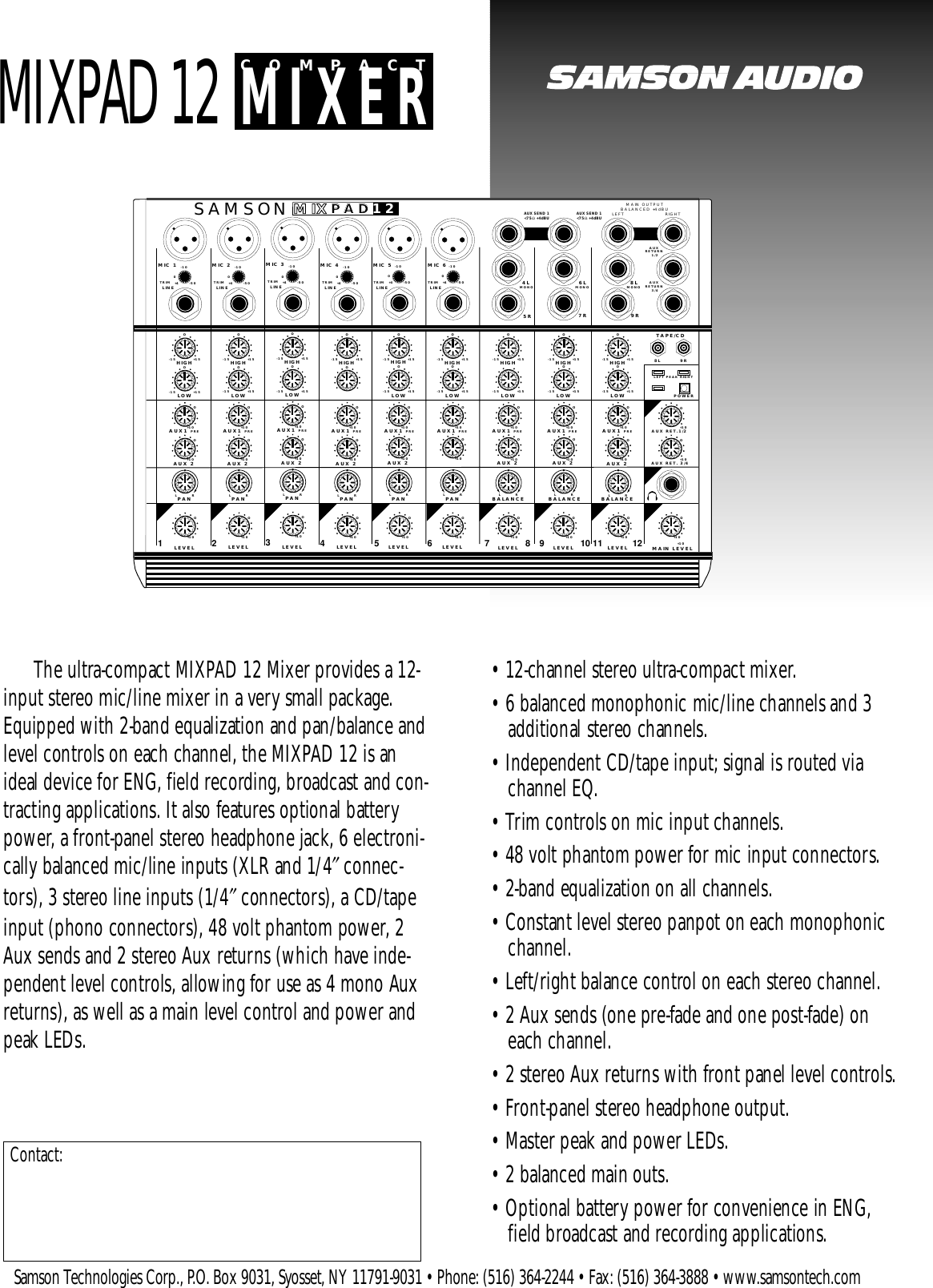 Samson Mixpad 12 Users Manual M12 CtSht '98