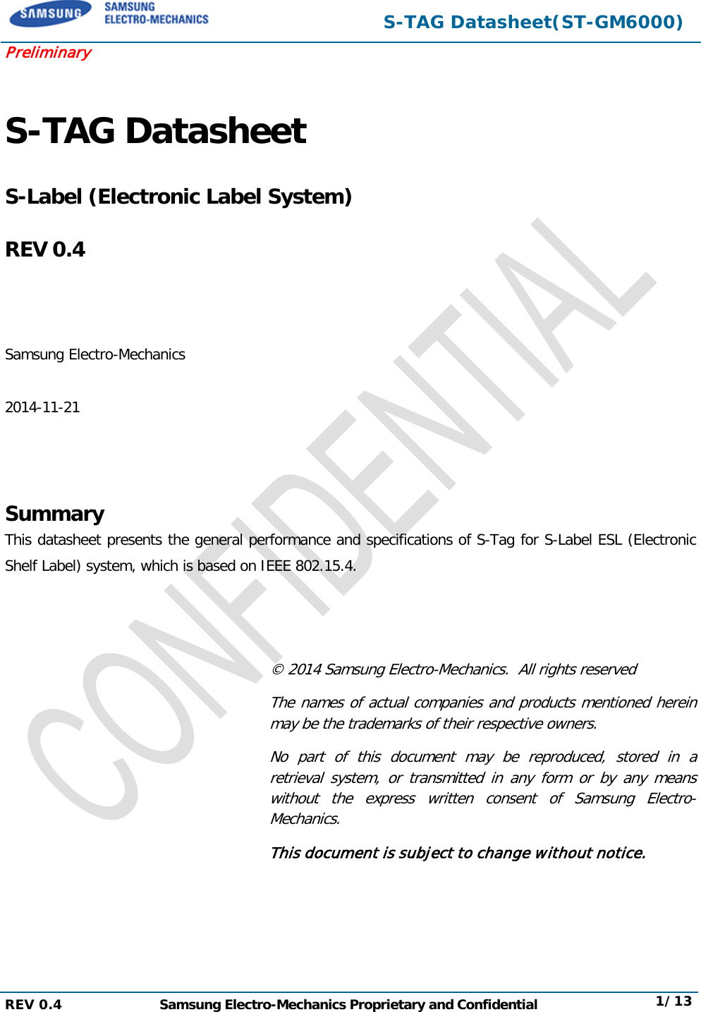 Samsung Electro Mechanics ST-GM6000 ESL Graphic TAG User Manual 1 of 2