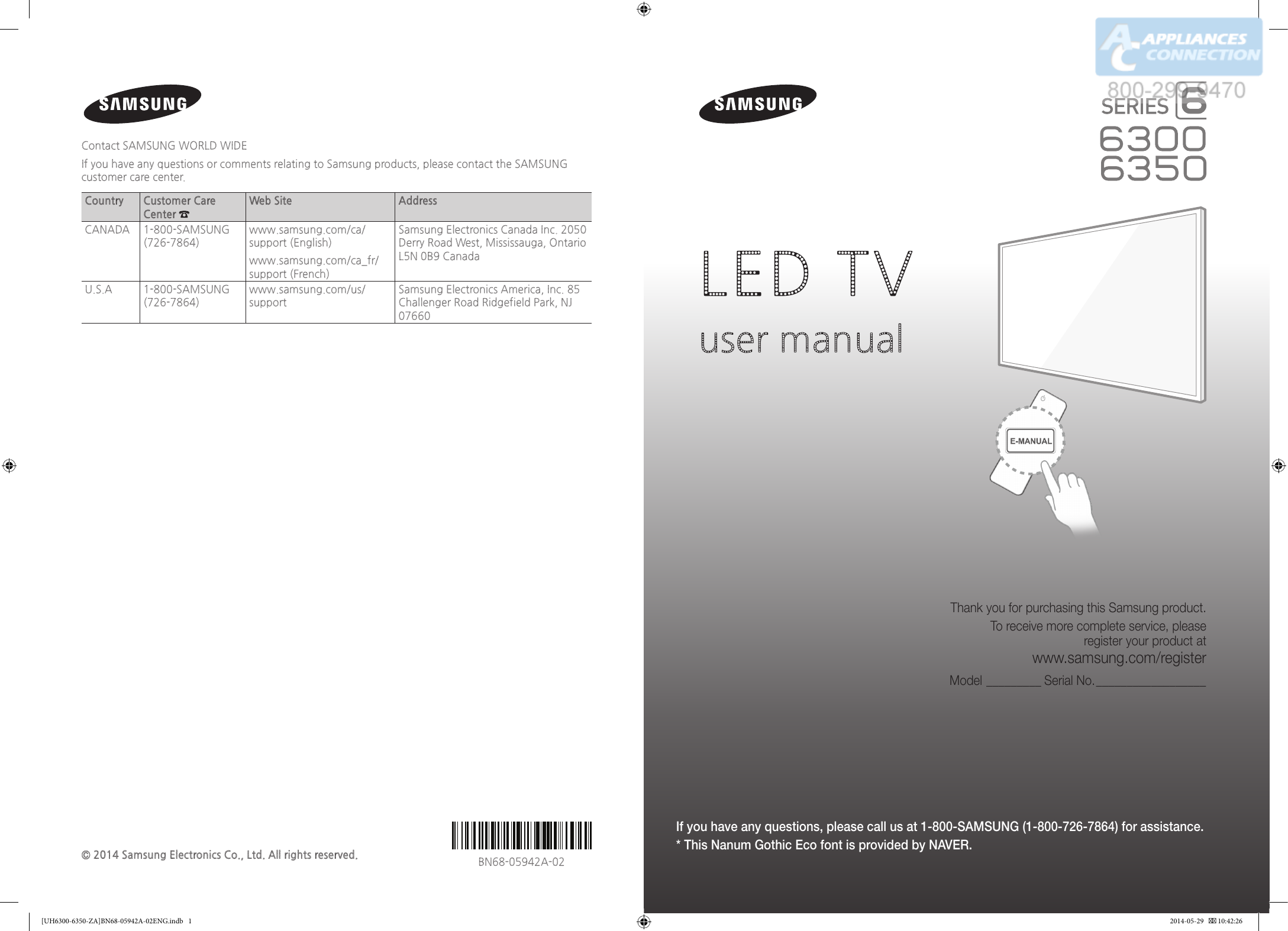 Samsung 55 1080P 120Hz Smart Led Un55H6350 Users Manual Quick Guide