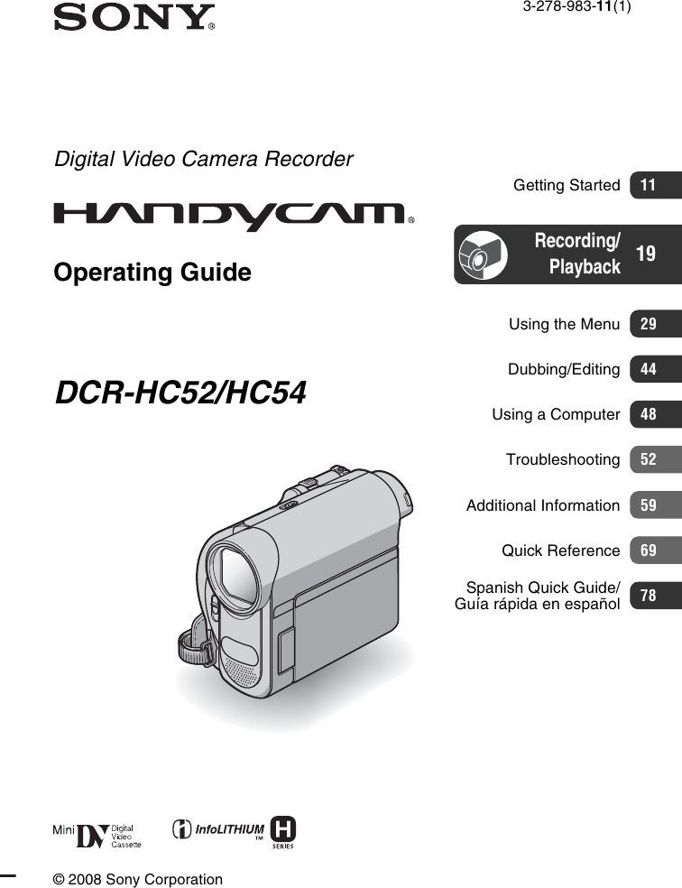 Samsung Handycam Dcr Hc52 Users Manual HC52/HC54