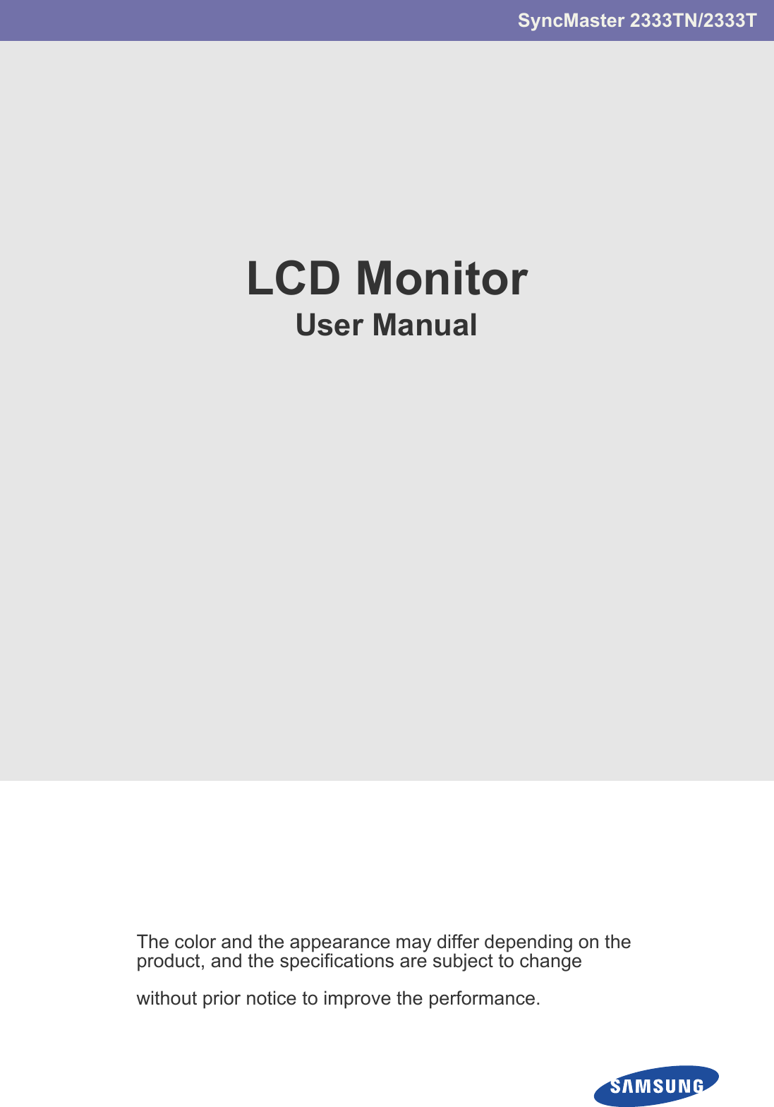 Samsung Computer Monitor 2333T Users Manual SyncMaster User Guide Operating Instructions