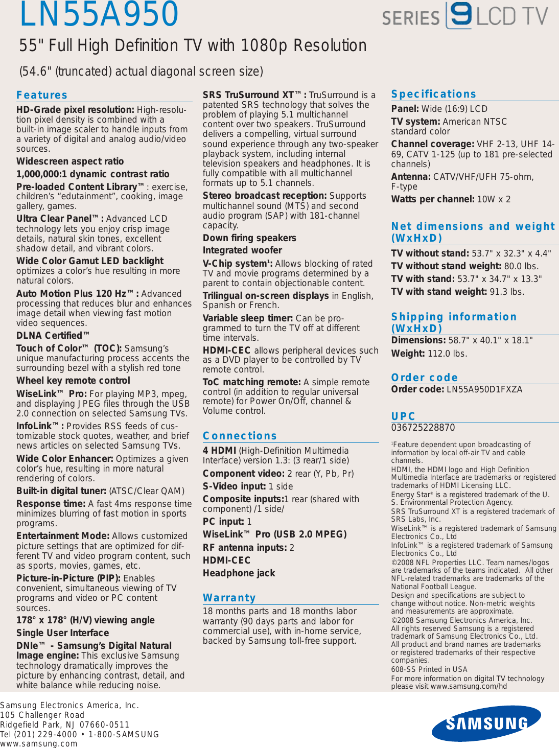 Samsung If Not Then Ln55a950 Spec