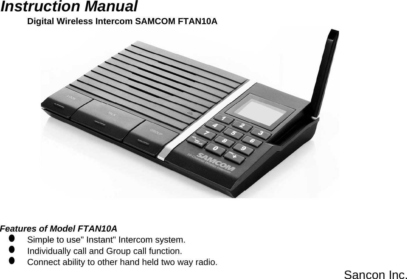 Sancon FTAN10A 10 channel FM wireless intercom User Manual AAv 2015 7 1x
