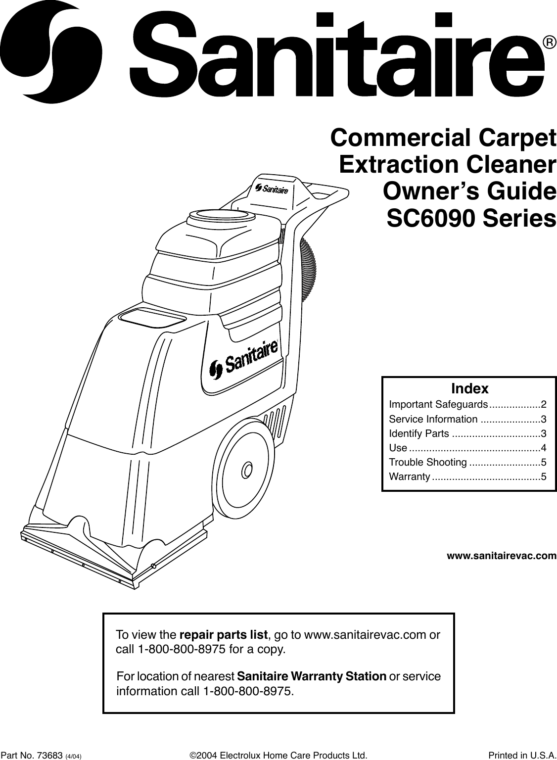 Sanitaire Sc6090 Users Manual 73683 8.5x11