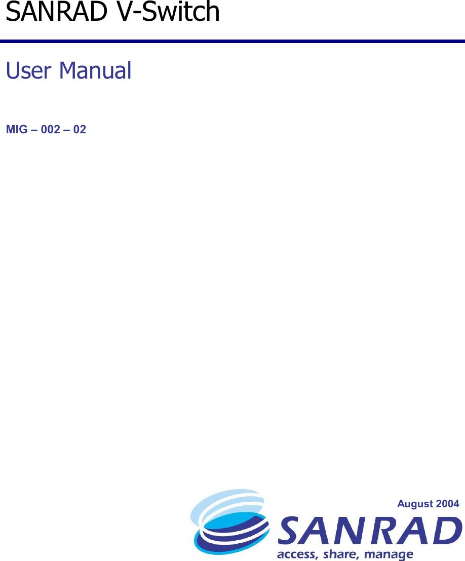 Sanrad V Switch Users Manual Table Of Contents