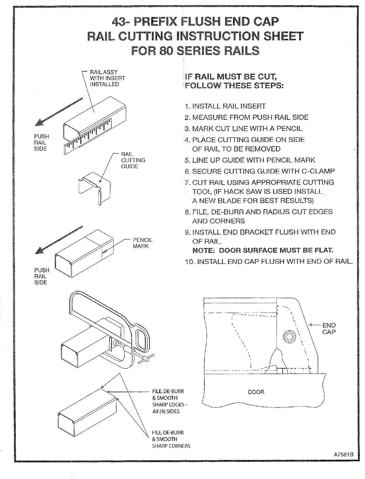 Sargent 43 Flush End Cap Rail Cutting Installation Instructions A7581B