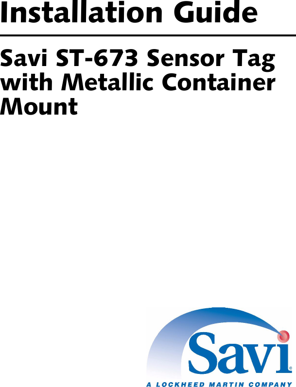 Savi Technology 673T-V2 ST-673 Sensor Tag User Manual ST673
