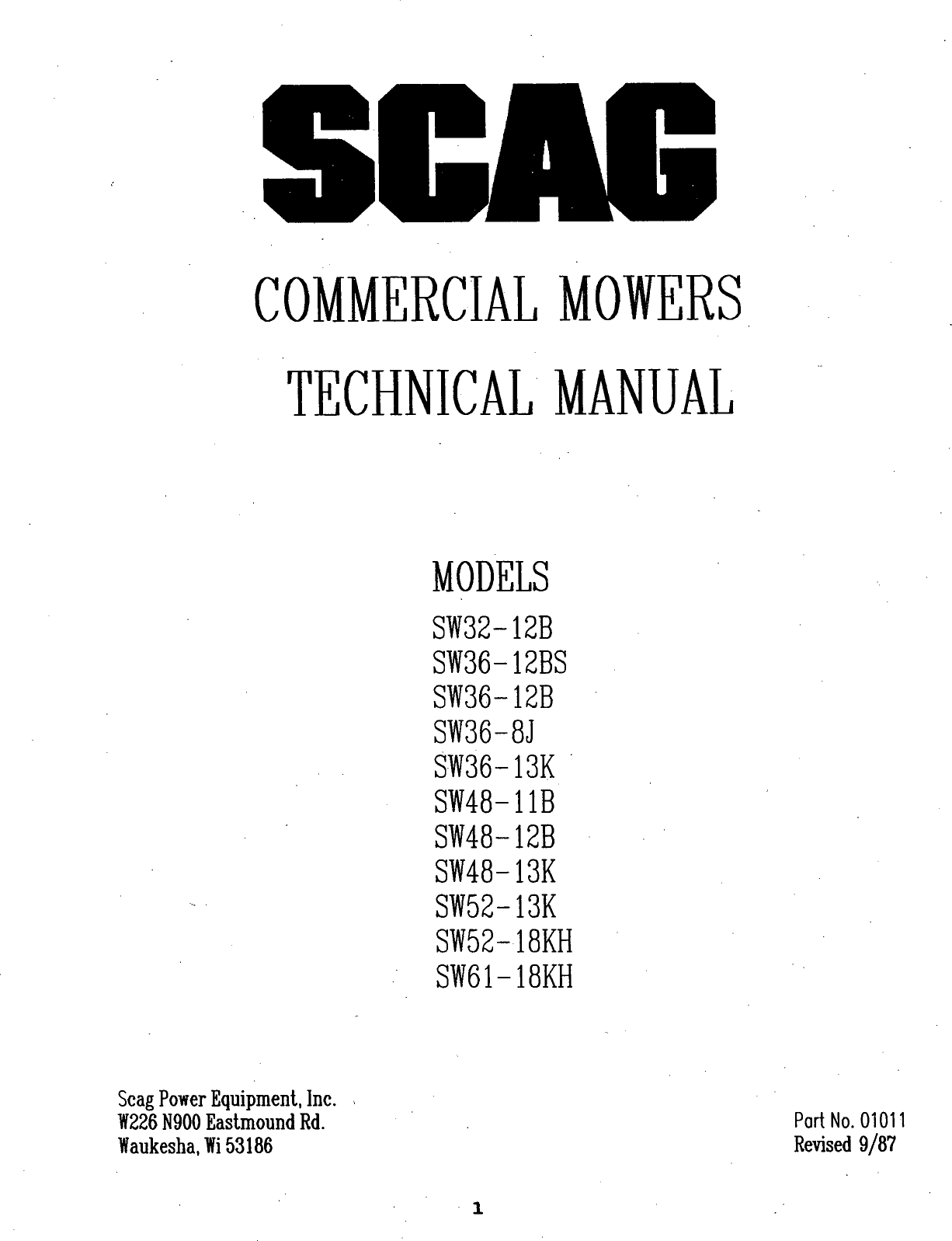 Scag Power Equipment Sw36 8K Users Manual