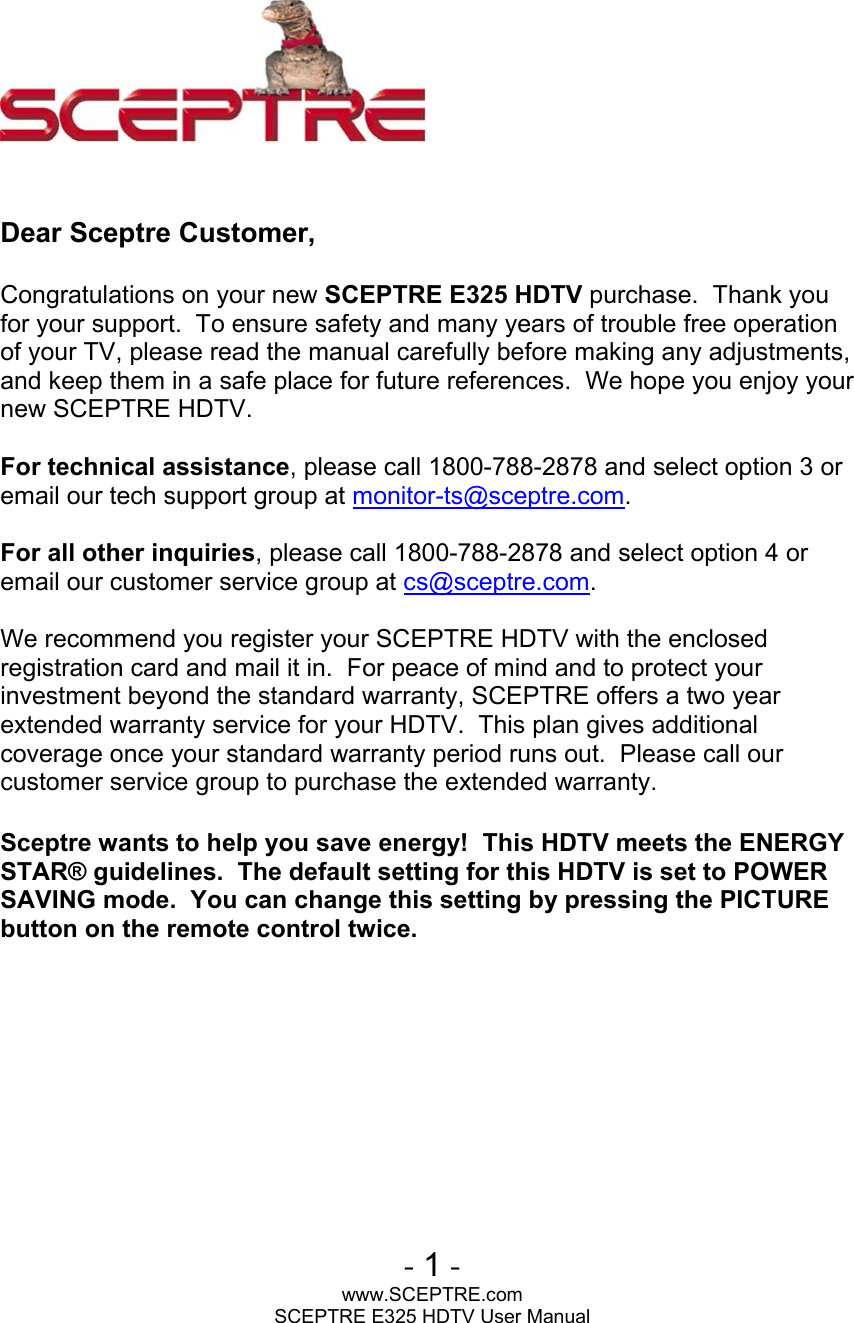 Sceptre Technologies Lcd Led Tv E325Bvhdc Users Manual E325BV HDC 12072012
