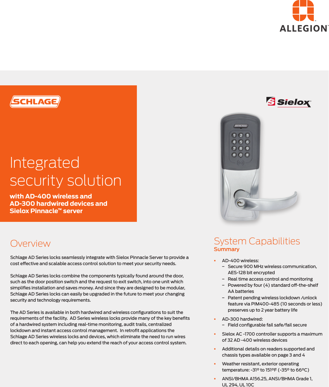 Schlage Electronics Solution Sheet Sielox AD 400 105631