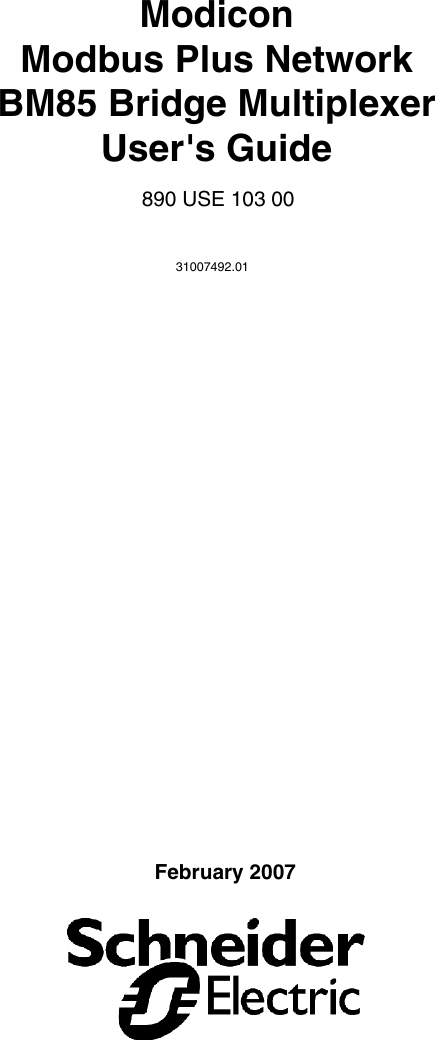 Schneider Electric Modbus Plus Network Bridge Multiplexer Users Manual