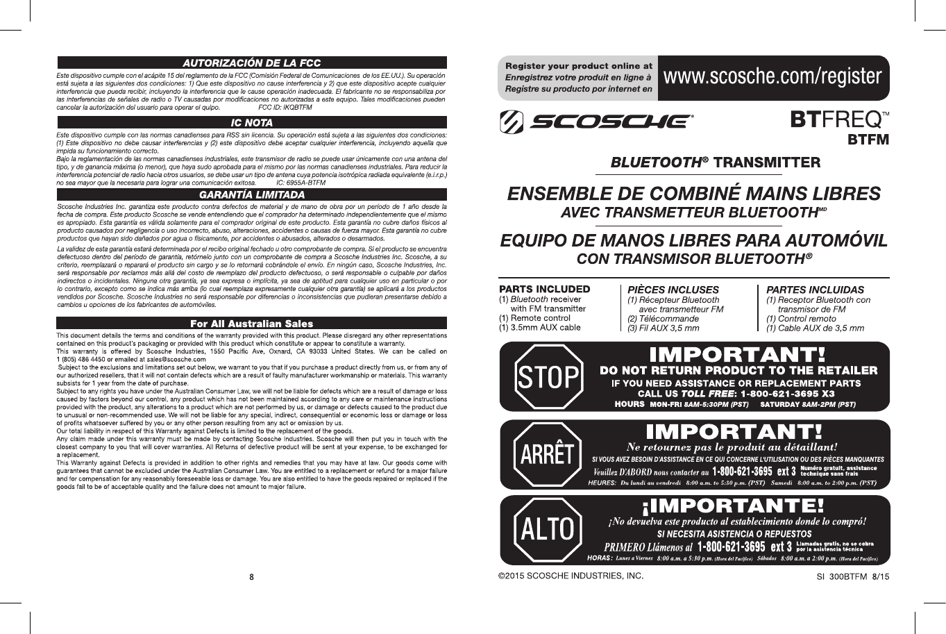 Scosche BTFM Bluetooth FM Transmitter User Manual BTFM Spread indd