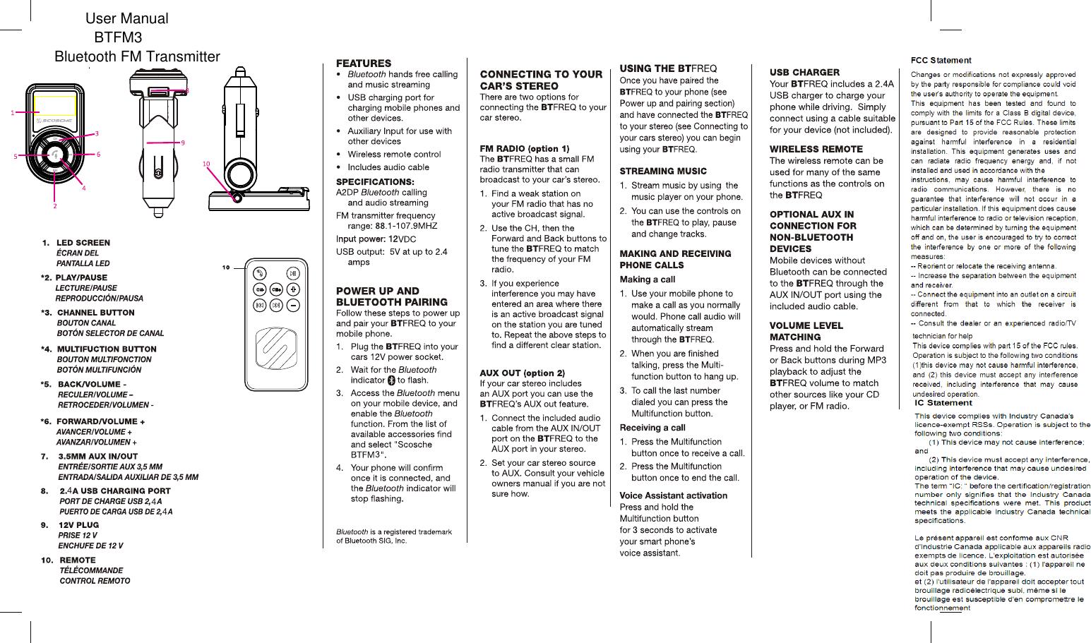 Scosche BTFM3 Bluetooth FM Transmitter User Manual 1