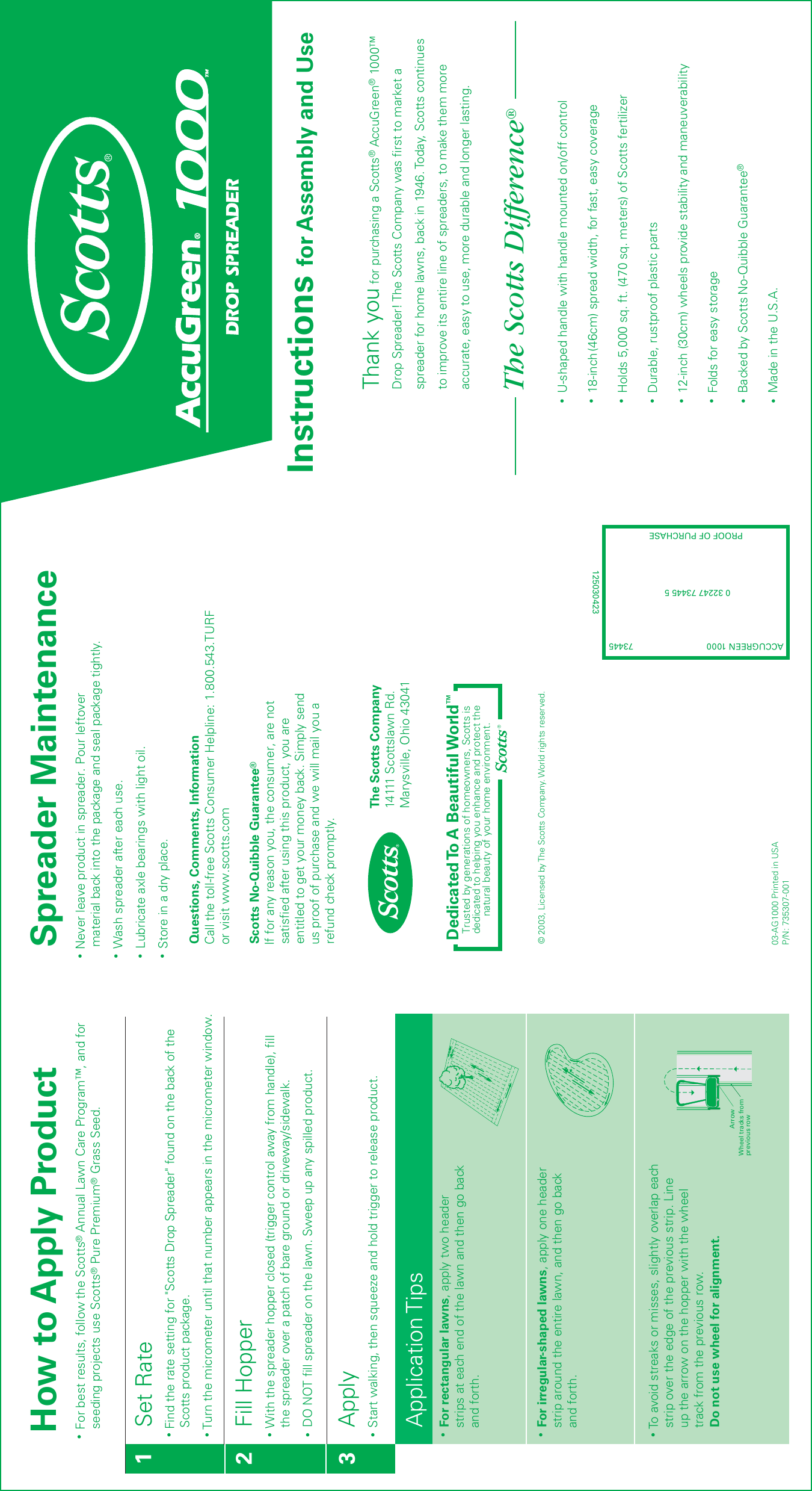 Scotts Accugreen 1000 Users Manual Ag1000_73445 2_10 03